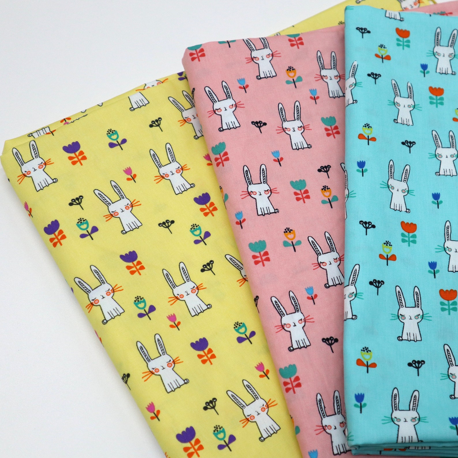 Lovely White Bunny Cotton Fabric Cute Rabbit Printed on | Etsy