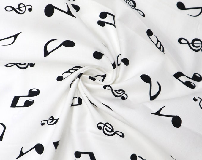 Musical Notes Cotton Fabric - Music Notes Printed Fabric, Black Music ...