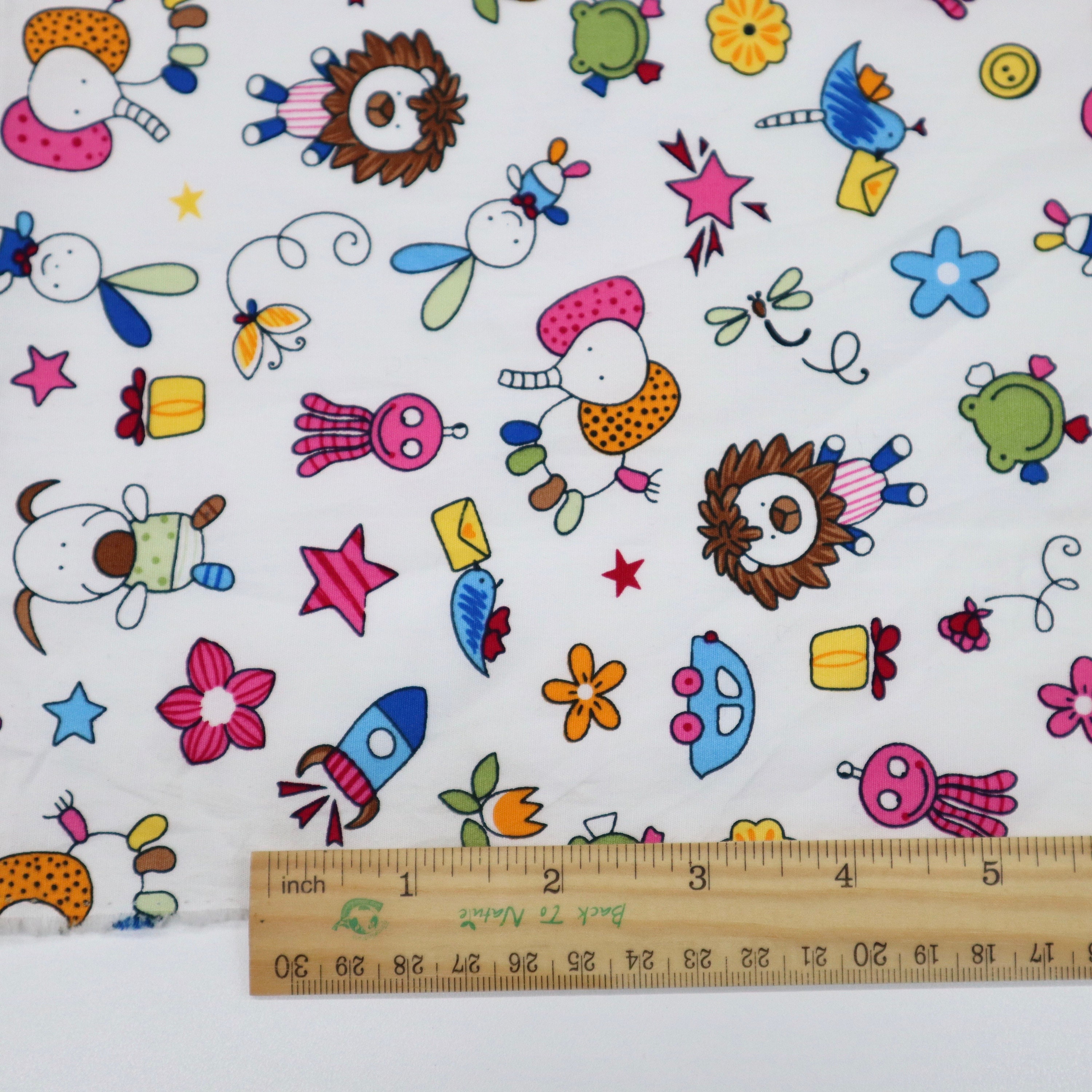Cute Cotton Fabric Animals Cartoon Printed on White - Etsy
