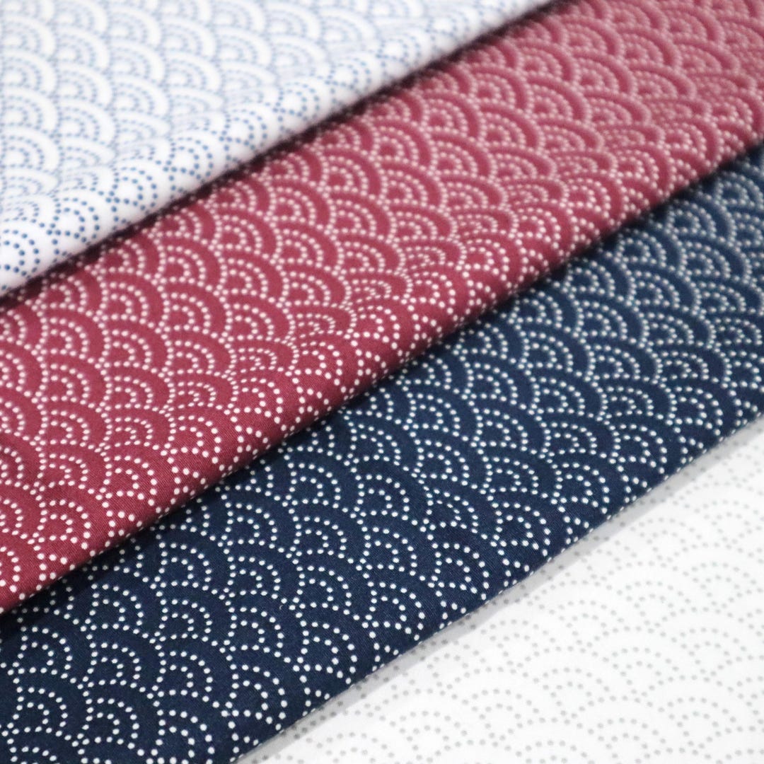 Japanese Wave Dotted Cotton Fabric - Japanese Traditional Wave Printed ...