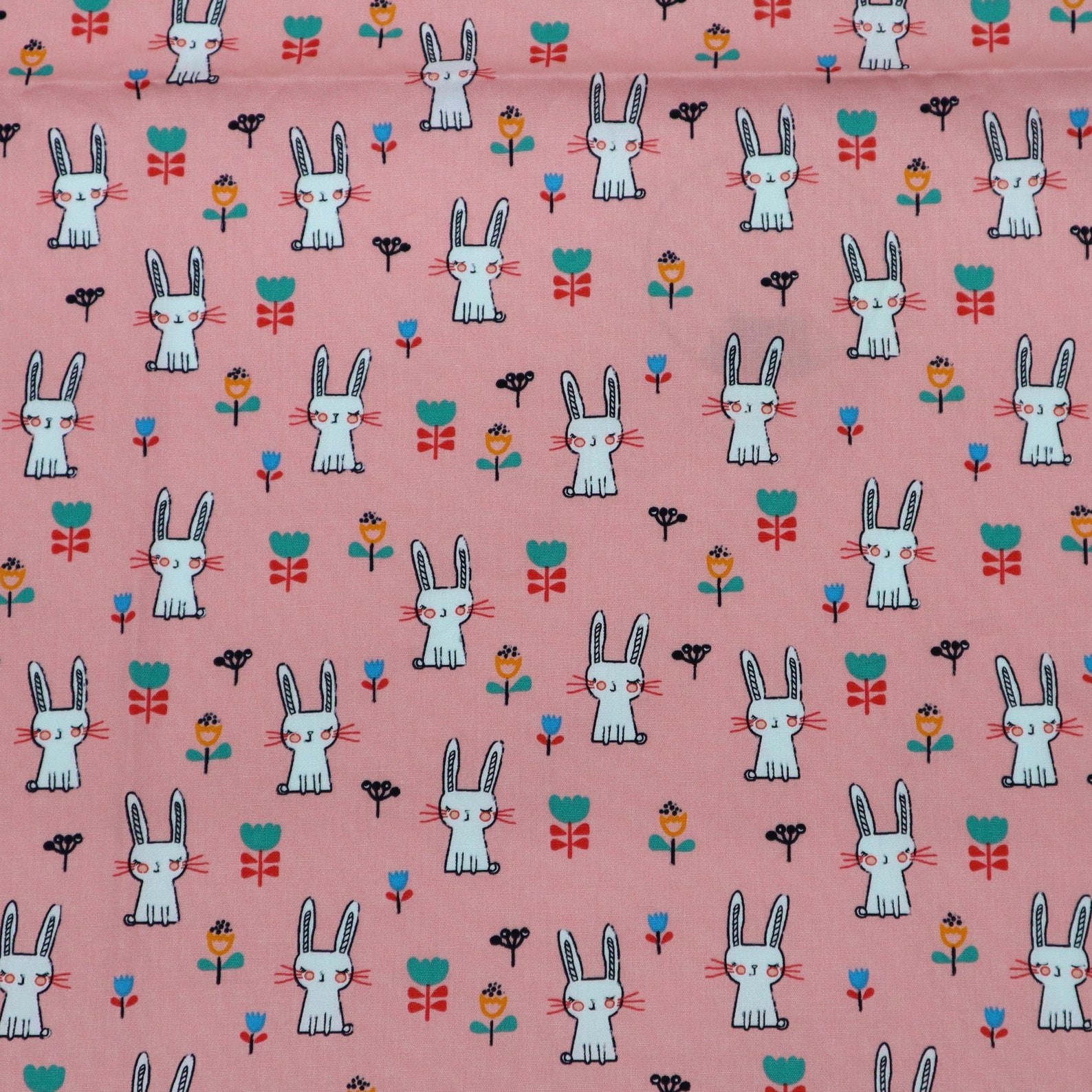 Lovely White Bunny Cotton Fabric Cute Rabbit Printed on | Etsy