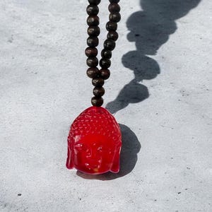 Red Buddha Pendant Necklace With Dark Wood Beads - Etsy