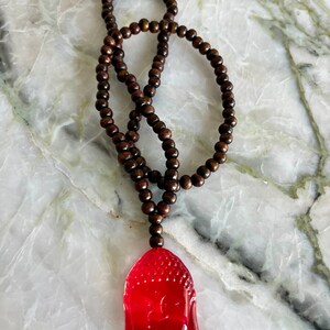 Red Buddha Pendant Necklace With Dark Wood Beads - Etsy