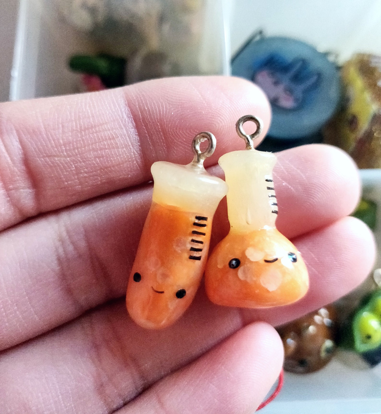 Test Tube Beaker Polymer Clay Charm Keychain, Miniature Charm, Round ...