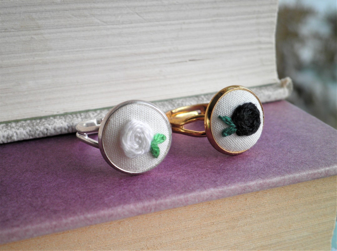 Embroidered Rose Ring - Floral Embroidery Ring - Everyday Fiber Art ...