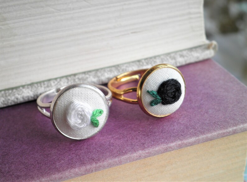 Embroidered Rose Ring Floral Embroidery Ring Everyday - Etsy