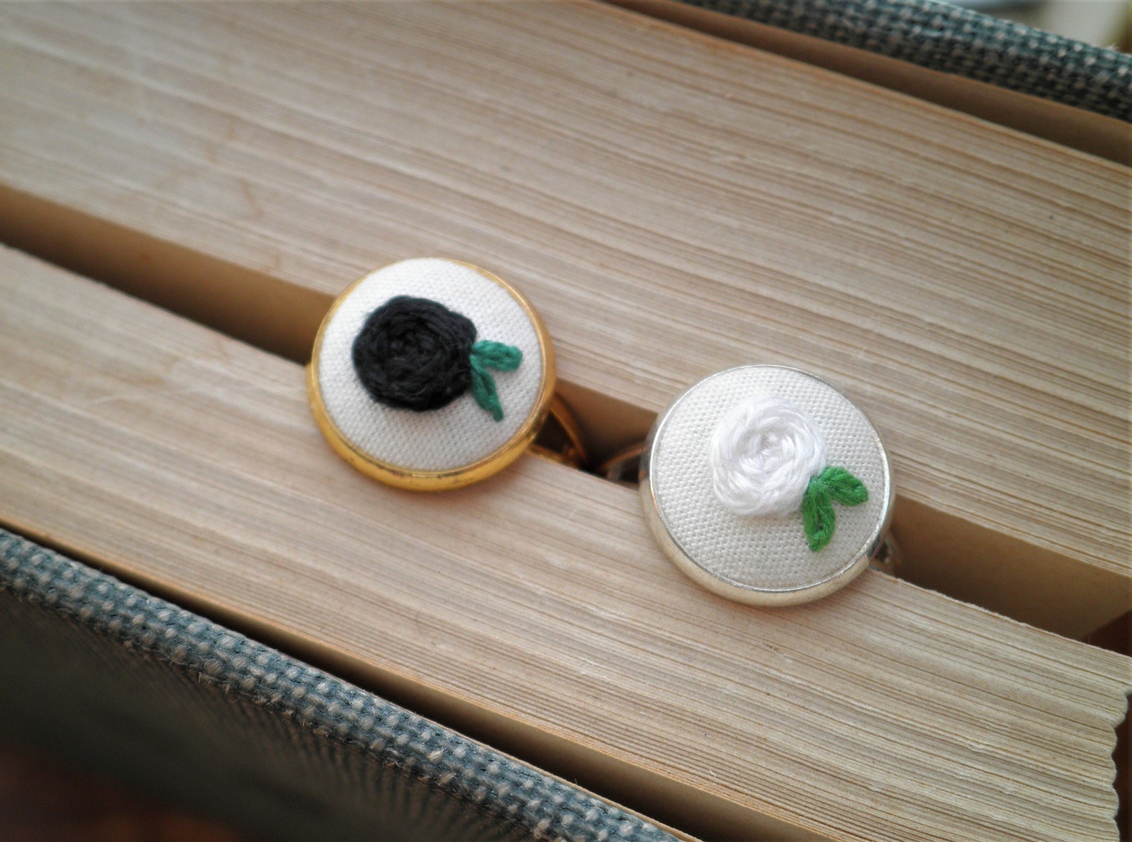 Embroidered Rose Ring Floral Embroidery Ring Everyday - Etsy