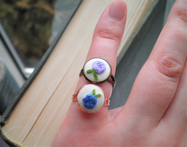 Embroidered Rose Ring Floral Embroidery Ring Everyday - Etsy