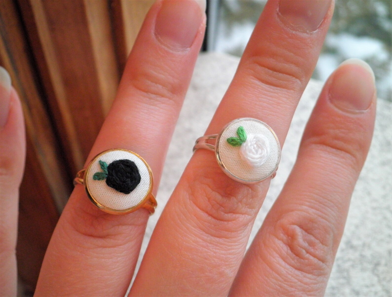 Embroidered Rose Ring Floral Embroidery Ring Everyday - Etsy