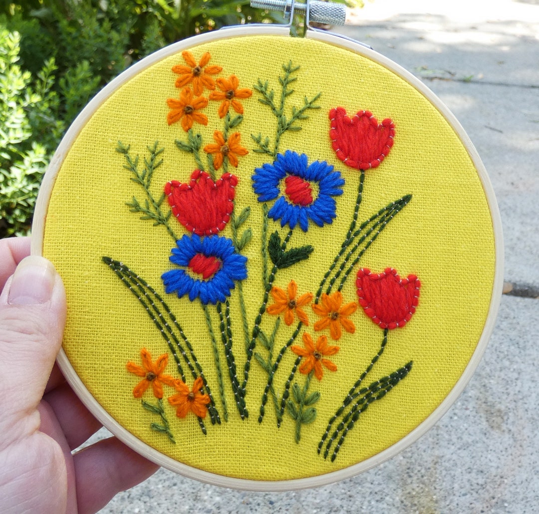 Vintage Crewel Embroidery Hoop Art: Hand-stitched Wildflower Wall Decor ...