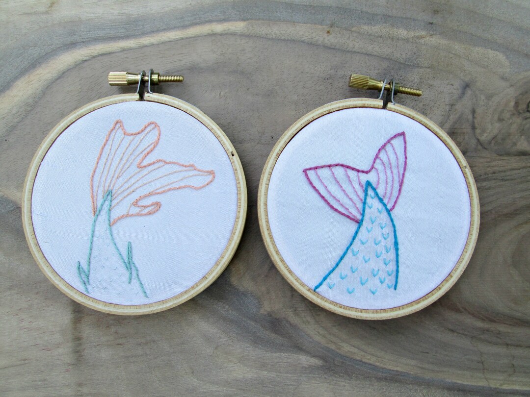 Embroidered Mermaid Tail Hoop Art - Hand Stitched Mermaid Tail Wall Art ...