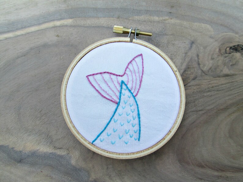 Embroidered Mermaid Tail Hoop Art - Hand Stitched Mermaid Tail Wall Art ...