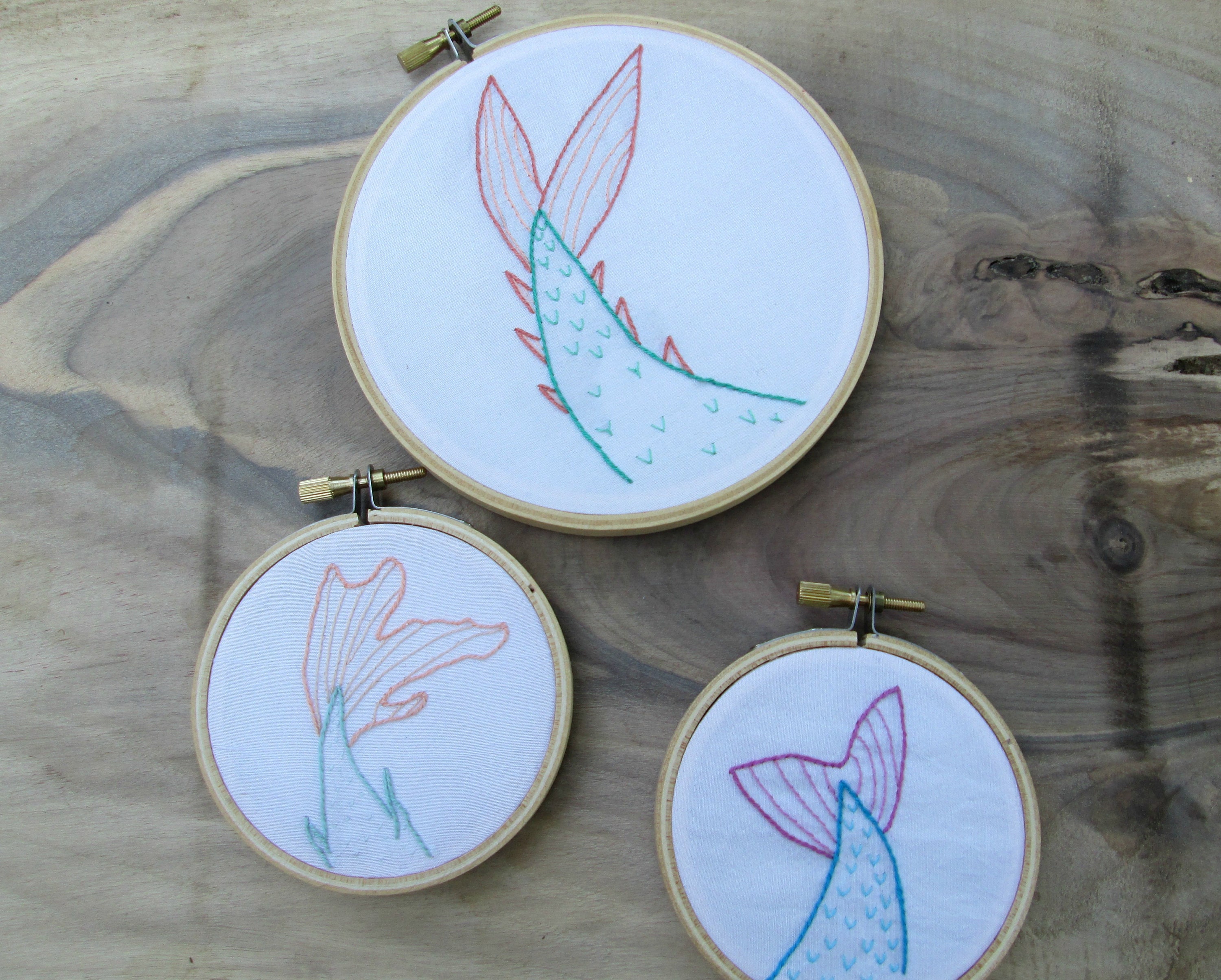 Embroidered Mermaid Tail Hoop Art - Hand Stitched Mermaid Tail Wall Art ...