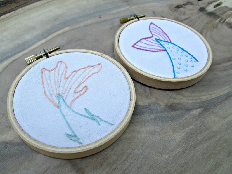 Embroidered Mermaid Tail Hoop Art - Hand Stitched Mermaid Tail Wall Art ...