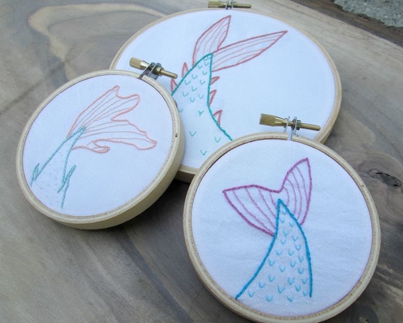 Embroidered Mermaid Tail Hoop Art - Hand Stitched Mermaid Tail Wall Art ...