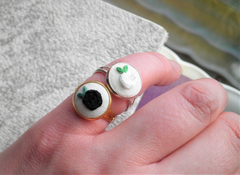 Embroidered Rose Ring Floral Embroidery Ring Everyday - Etsy