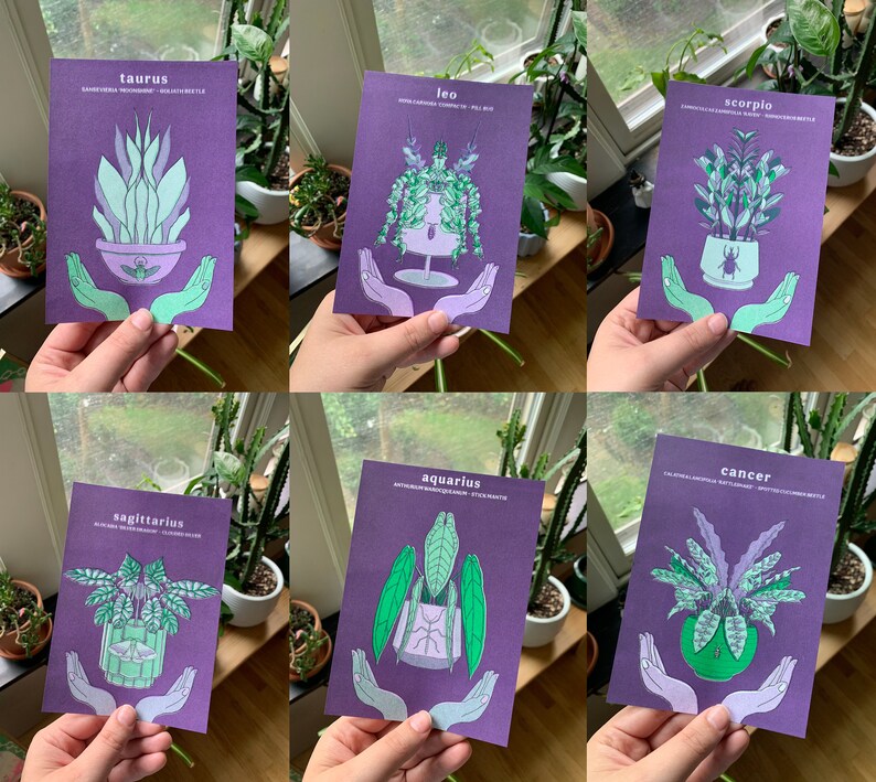 Zodiac Plant + Bug Risograph 5x7 Print - Etsy