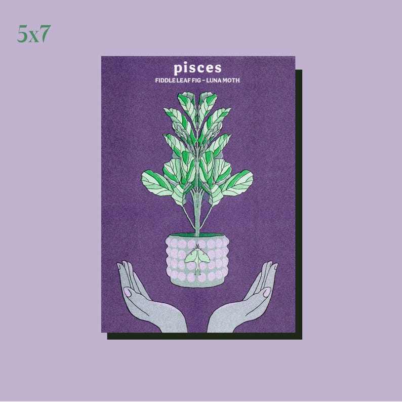 Zodiac Plant + Bug Risograph 5x7 Print - Etsy
