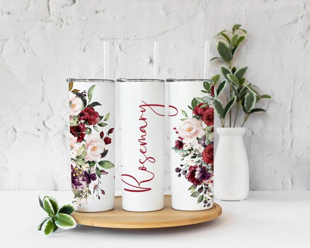 Personalized Red Rose Tumbler, Floral Tumbler With Name, Spring Time ...