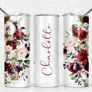 Personalized Red Rose Tumbler, Floral Tumbler With Name, Spring Time ...