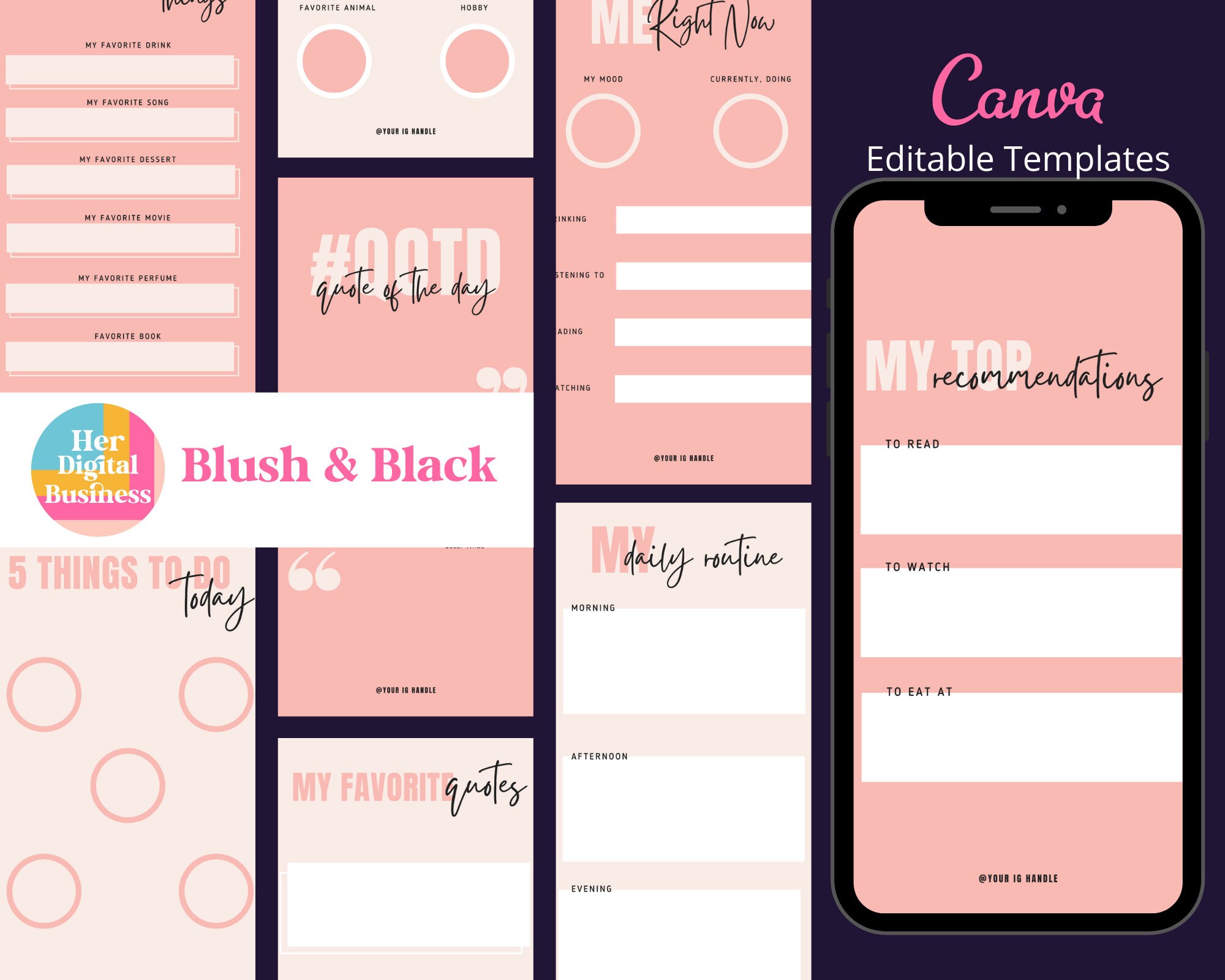 Templates influencer Posts Presets Blush & Black Facebook Instagram ...