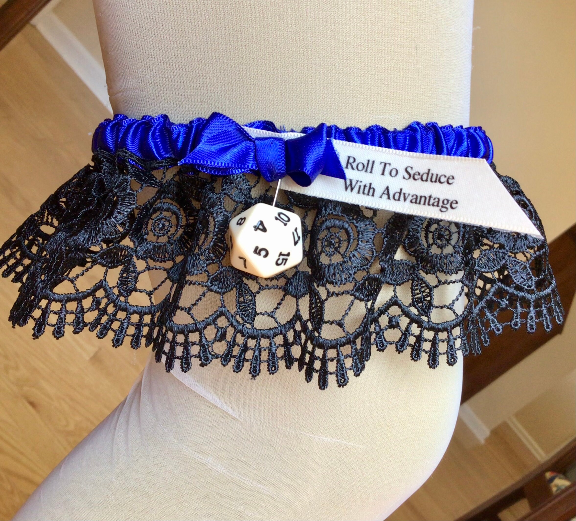 Royal Blue RPG or Dungeons and Dragons Wedding Garter, "roll to Seduce ...