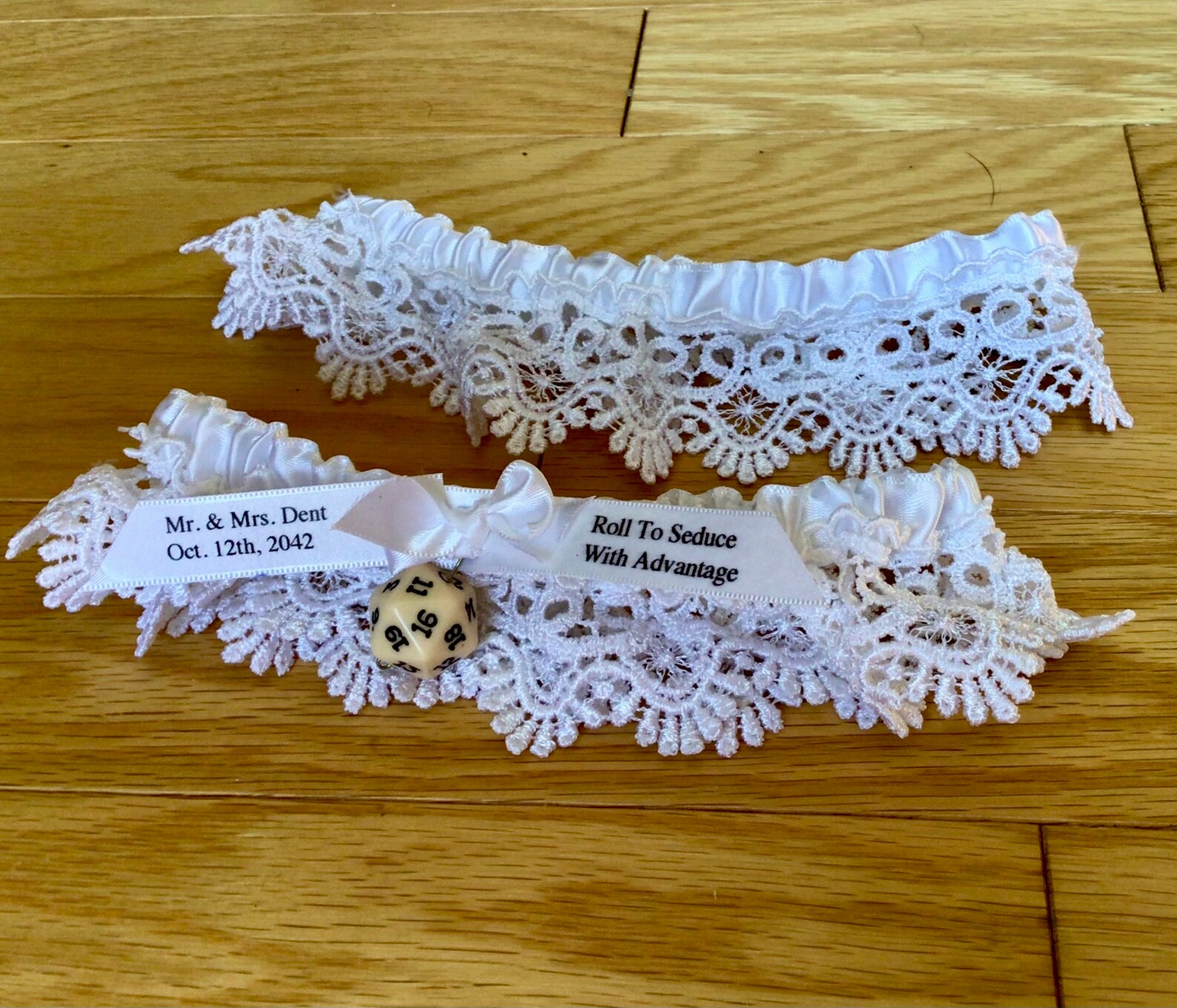 White RPG or Dungeons and Dragons Wedding Garter roll - Etsy
