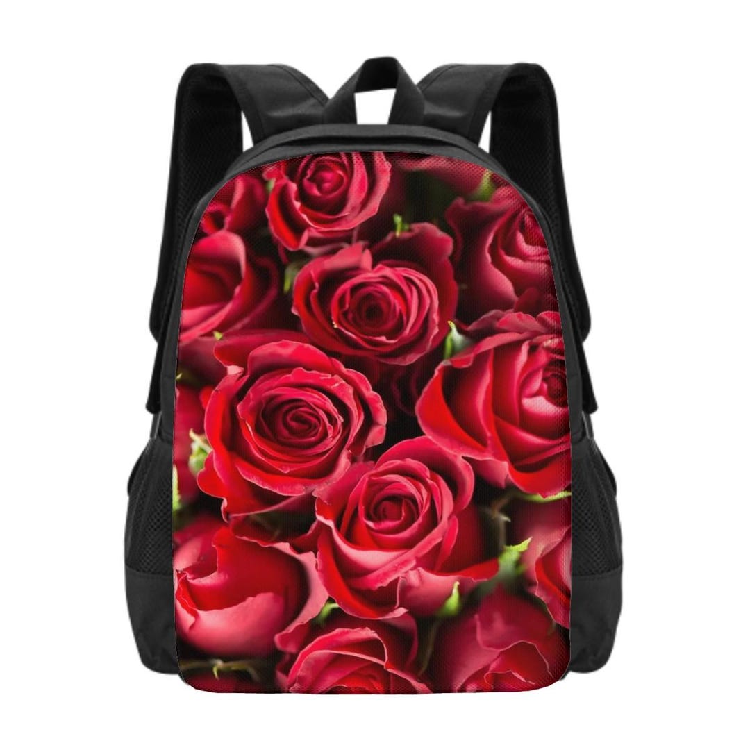 Red Roses Laptop Backpack: Floral Oxford Cloth Bookbag - Etsy