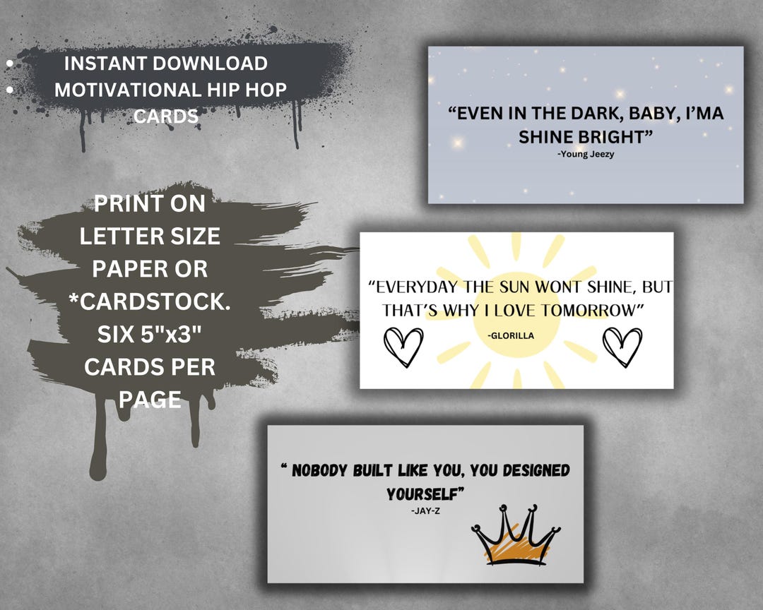 Motivational Cards, Hip Hop Lyrics, Motivational Lyric Cards, Printable ...