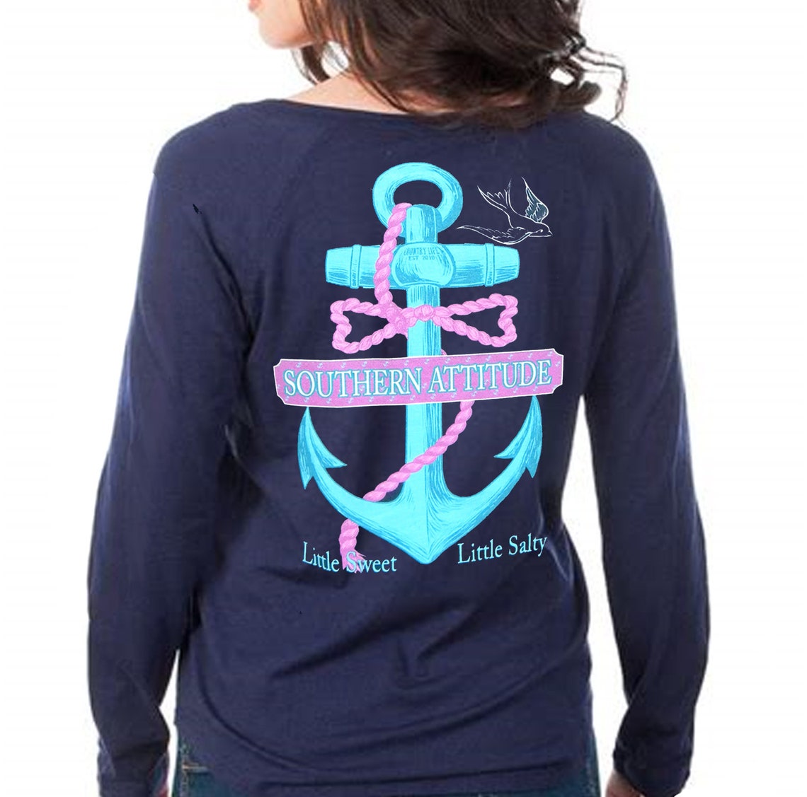 Southern Attitude Salty Navy Anchor Little Sweet Little Salty Long ...