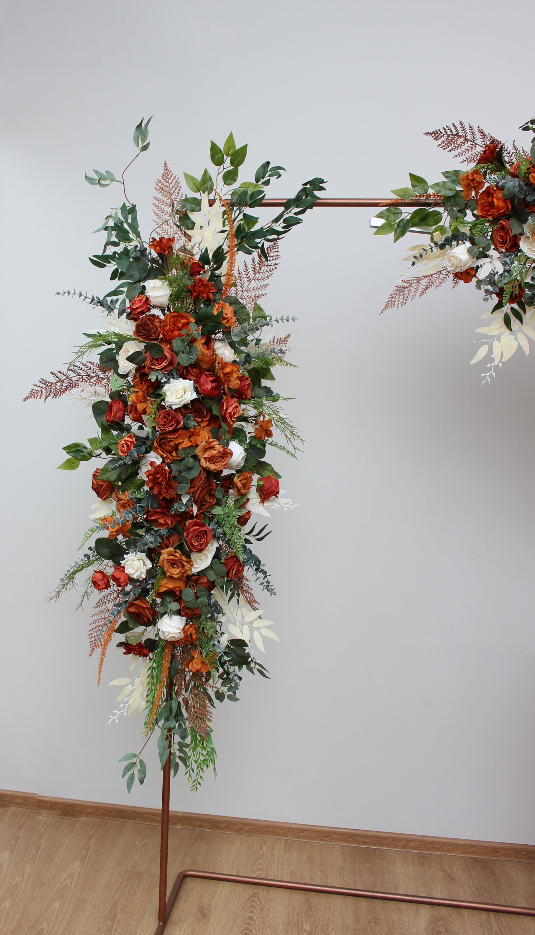 Burnt Orange Ivory Rust Emerald Green Boho Wedding Flower Arch ...