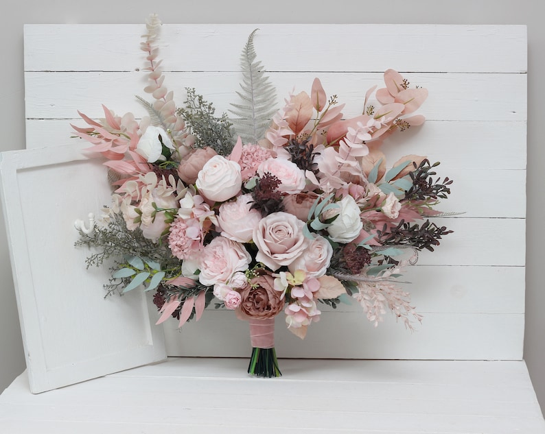 Boho Bouquet Beige Blush Pink Flowers Bridal Bouquet Faux - Etsy