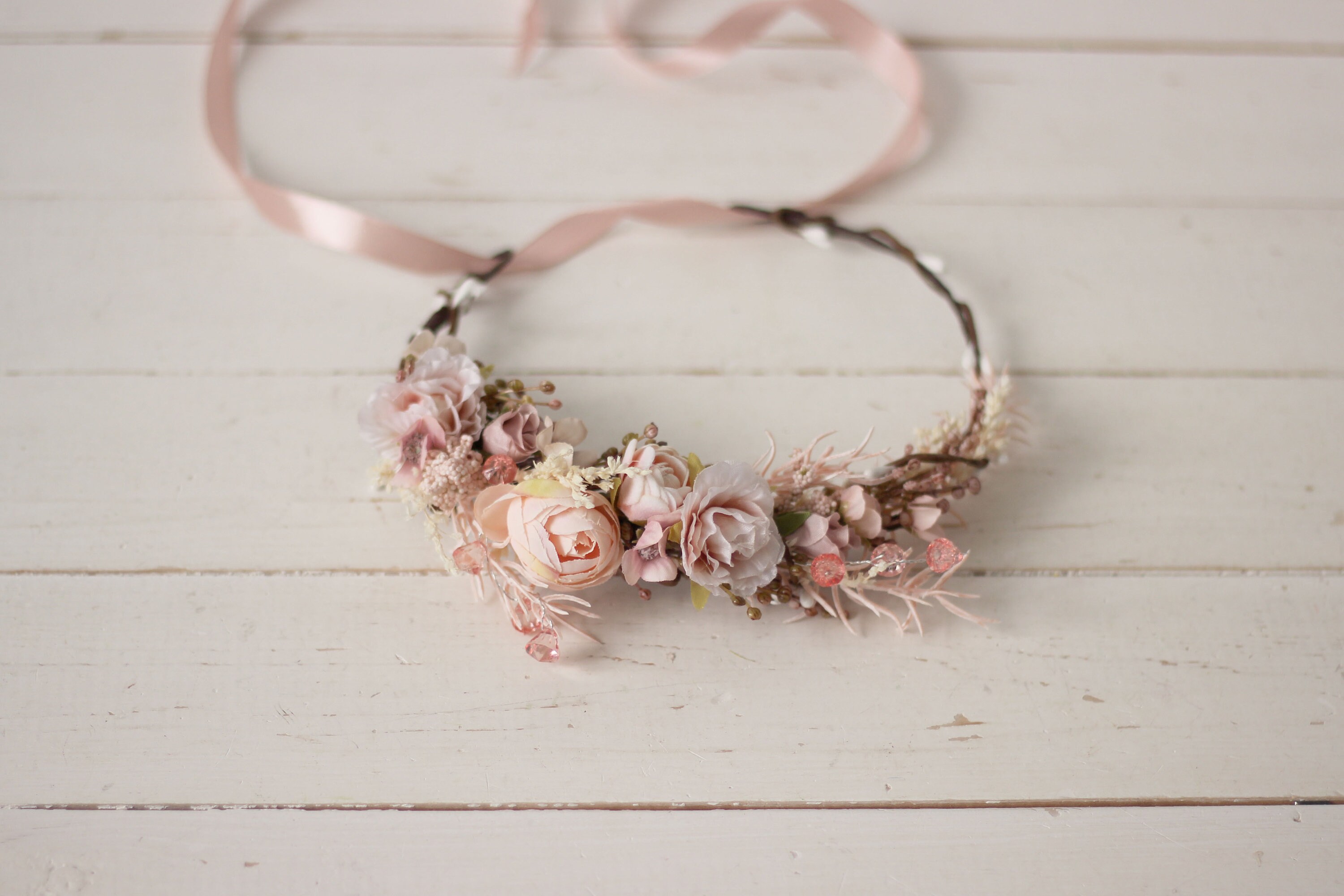 Blush Pink Peach Flower Crown Baby Crown Flower Girl Crown | Etsy