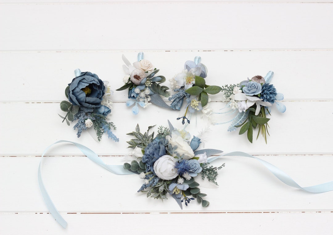 Dusty Blue White Boutonniere Dusty Blue Wedding Accessories Men's ...