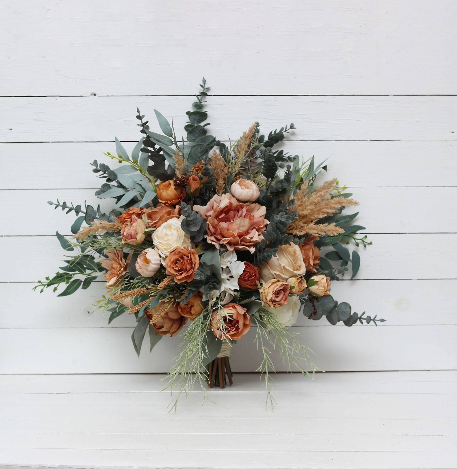 Boho Bouquet Orange Rust Peach Flowers Bridal Bouquet Faux - Etsy