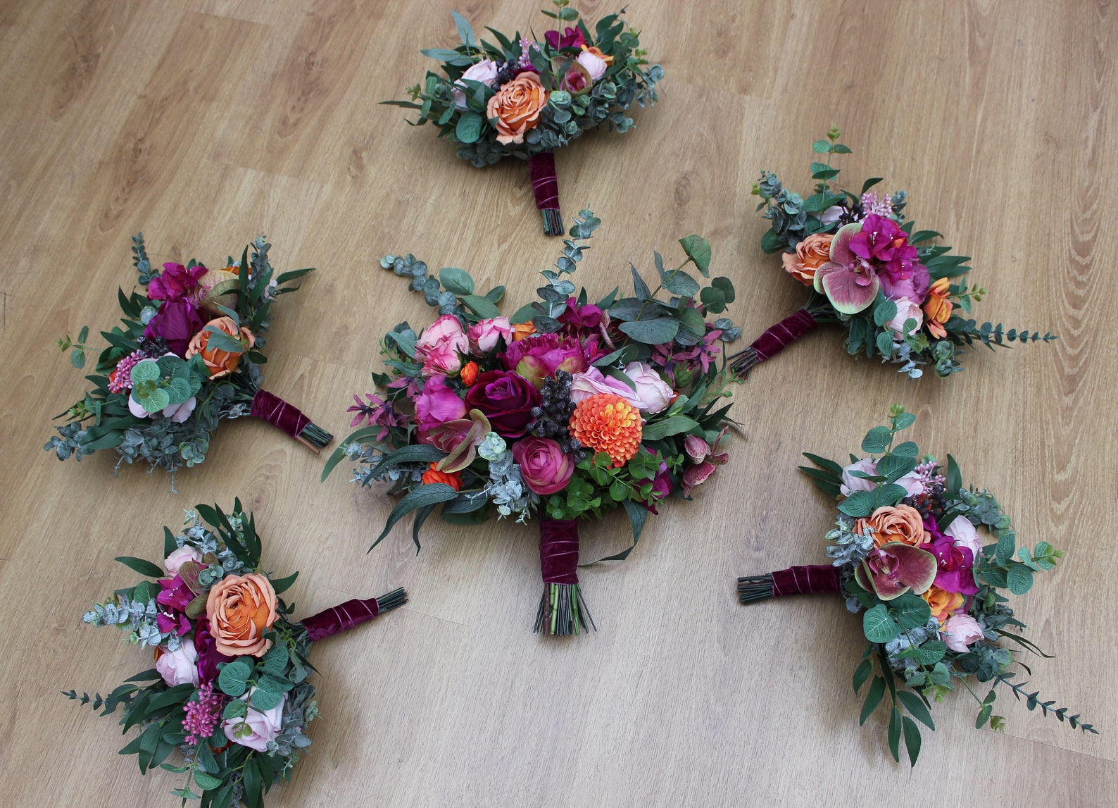 Jewel-tone Wedding Emerald Green Orange Pink Magenta Flowers - Etsy