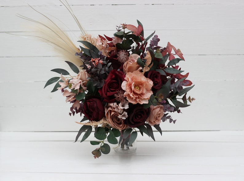 Burgundy Dusty Rose Bouquet Bridal Bouquet Wedding Flowers - Etsy