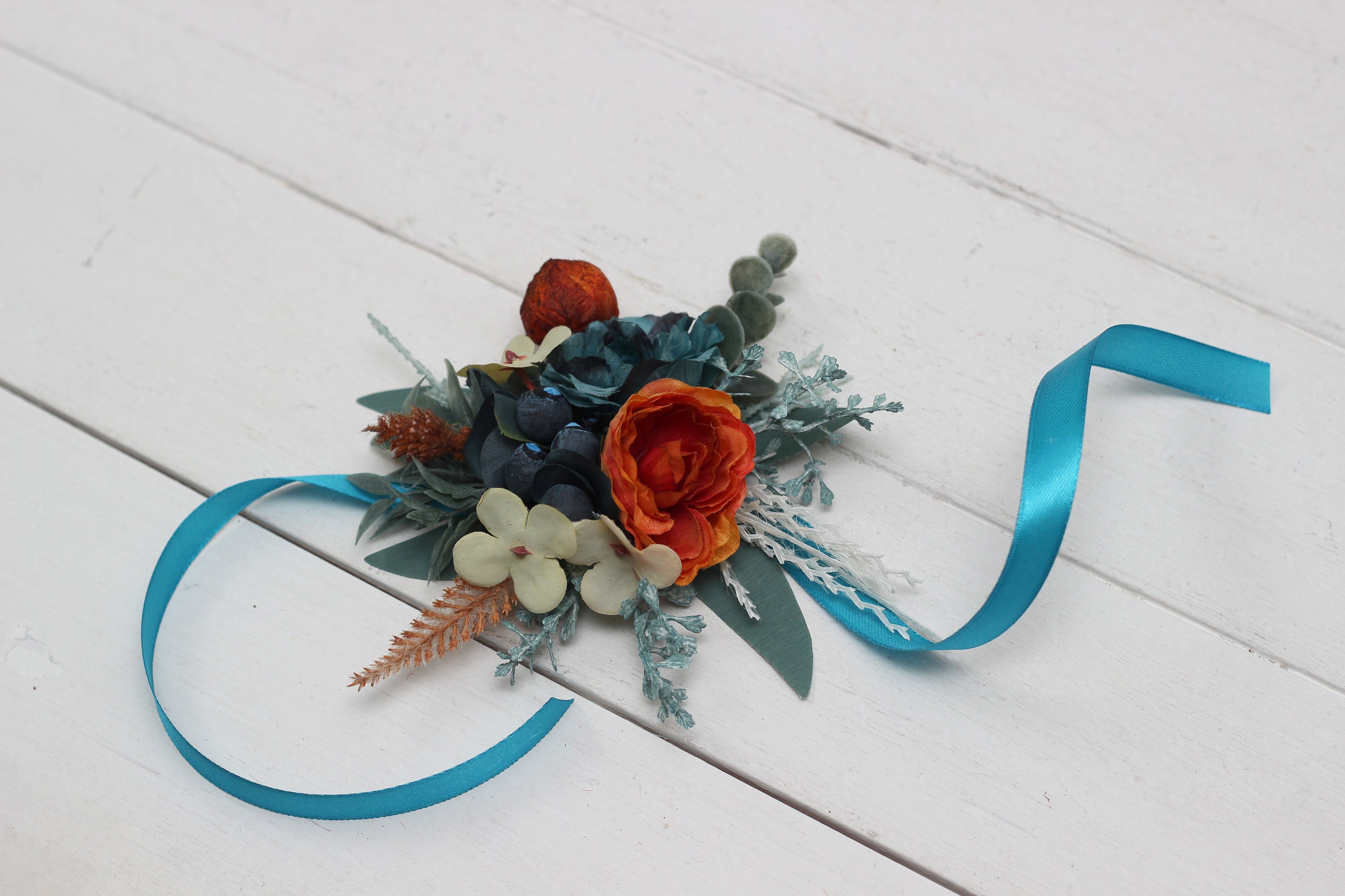 Dark Teal Rust Flowers Navy Blue Orange Accessories | Etsy