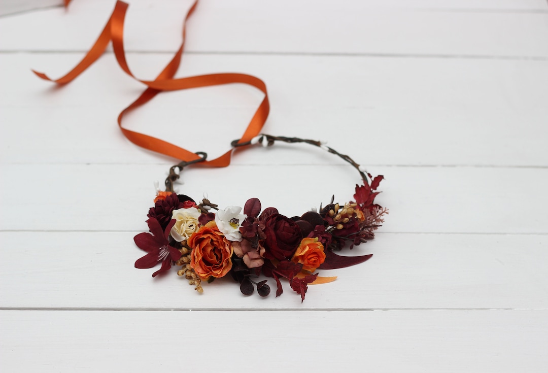 Rust Burgundy Flower Crown Fall Wedding Flower Girl Crown Burgundy ...