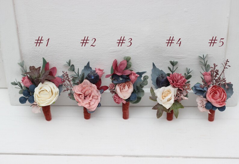 Navy Blue Dusty Rose Mauve Flowers Fall Wedding Fiance Groom - Etsy
