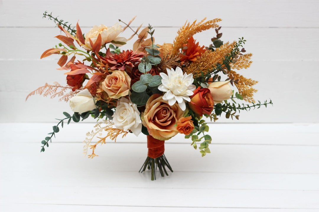 Bridal Bouquet Boho Wedding Rust Orange Cream Bouquet Bridal Flowers ...