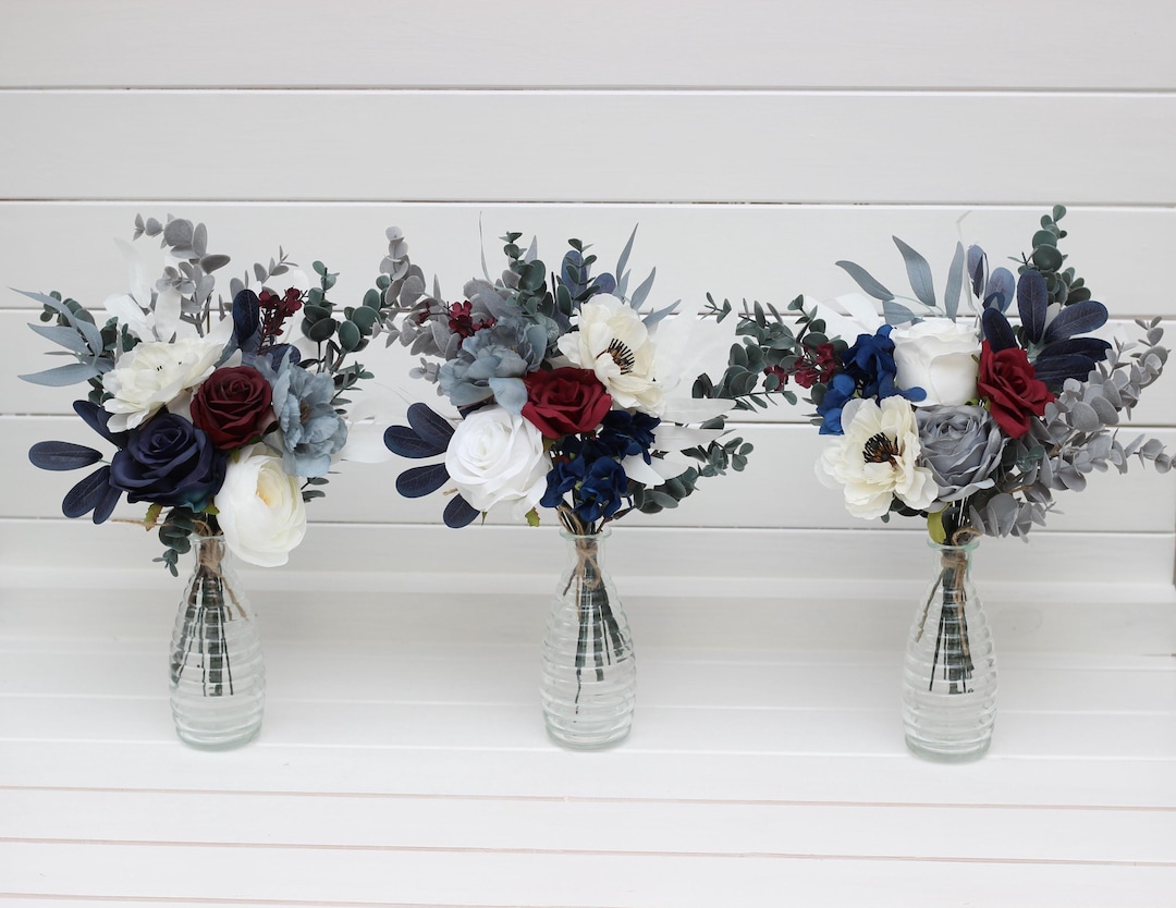Mini Bouquets for Vases Dusty Blue Navy Blue Burgundy White Faux ...
