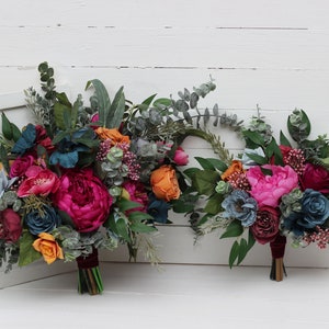 Jewel-tone Wedding Emerald Green Orange Magenta Teal Flowers Bridal ...