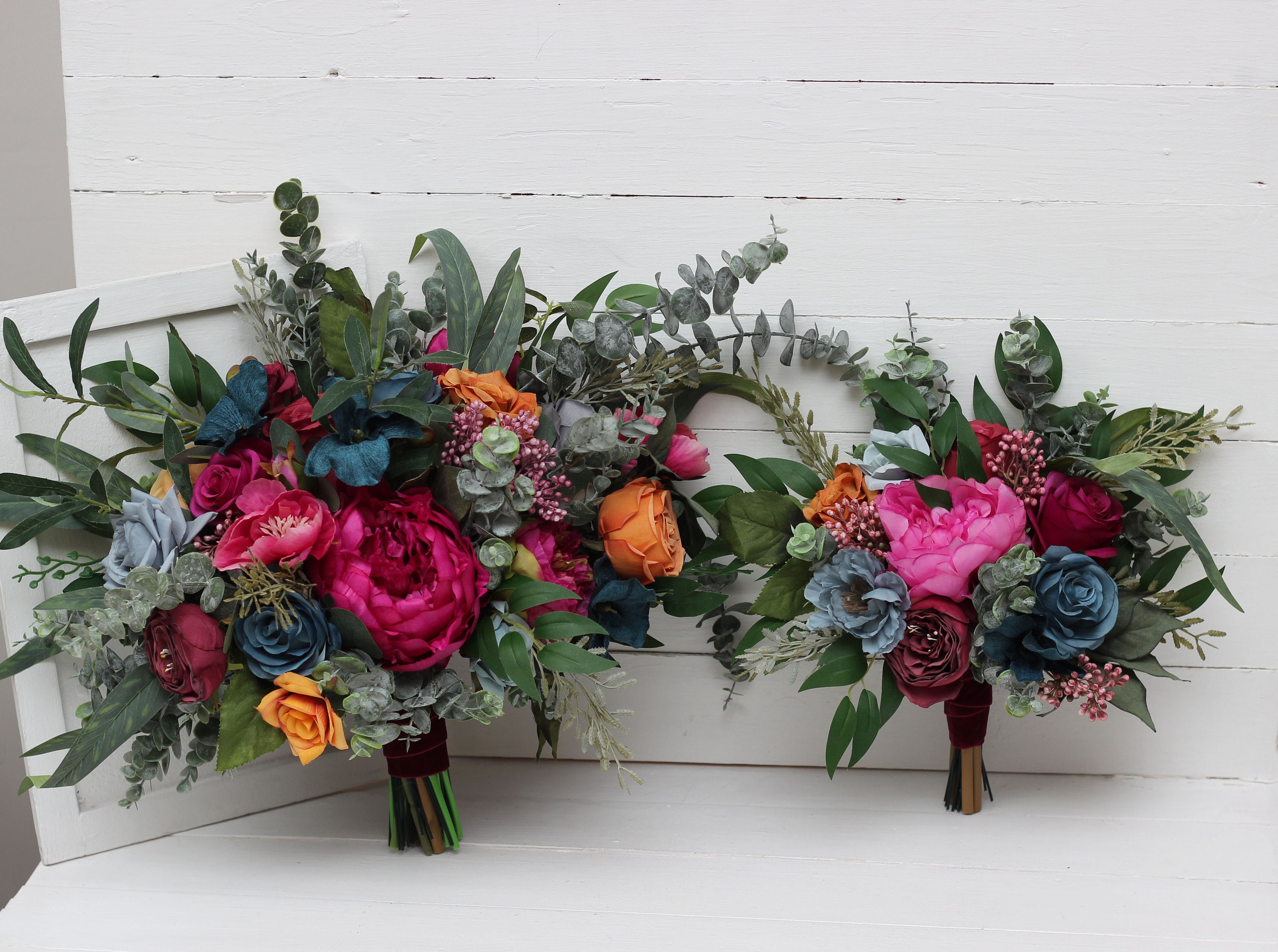 Jewel-tone Wedding Emerald Green Orange Magenta Teal Flowers Bridal ...