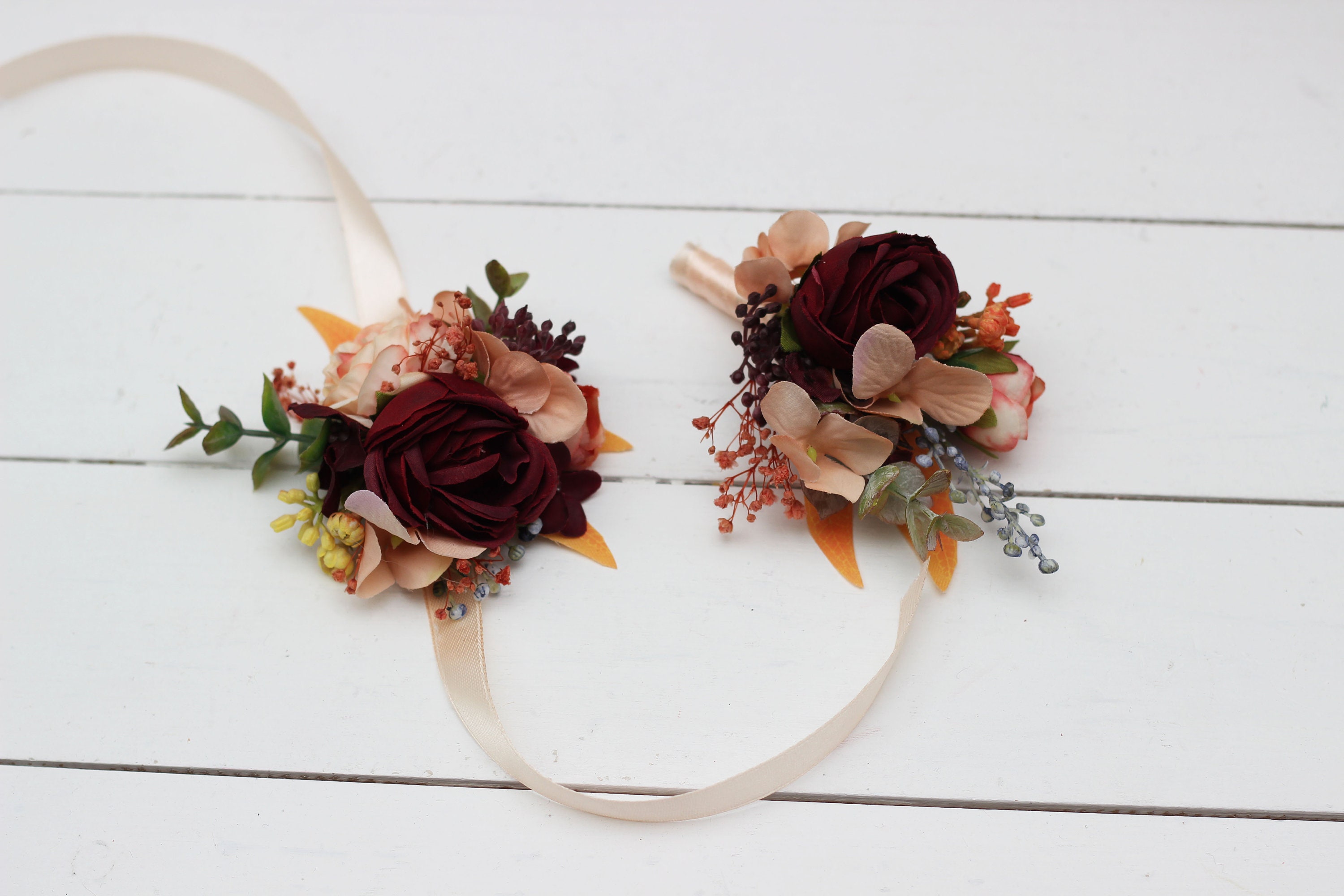 Fall Wedding Rust Orange Burgundy Corsage Fiance Boutonniere Wedding ...