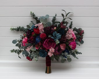 Jewel-tone Wedding Purple Magenta Teal Flowers Bridal Bouquet Emerald ...