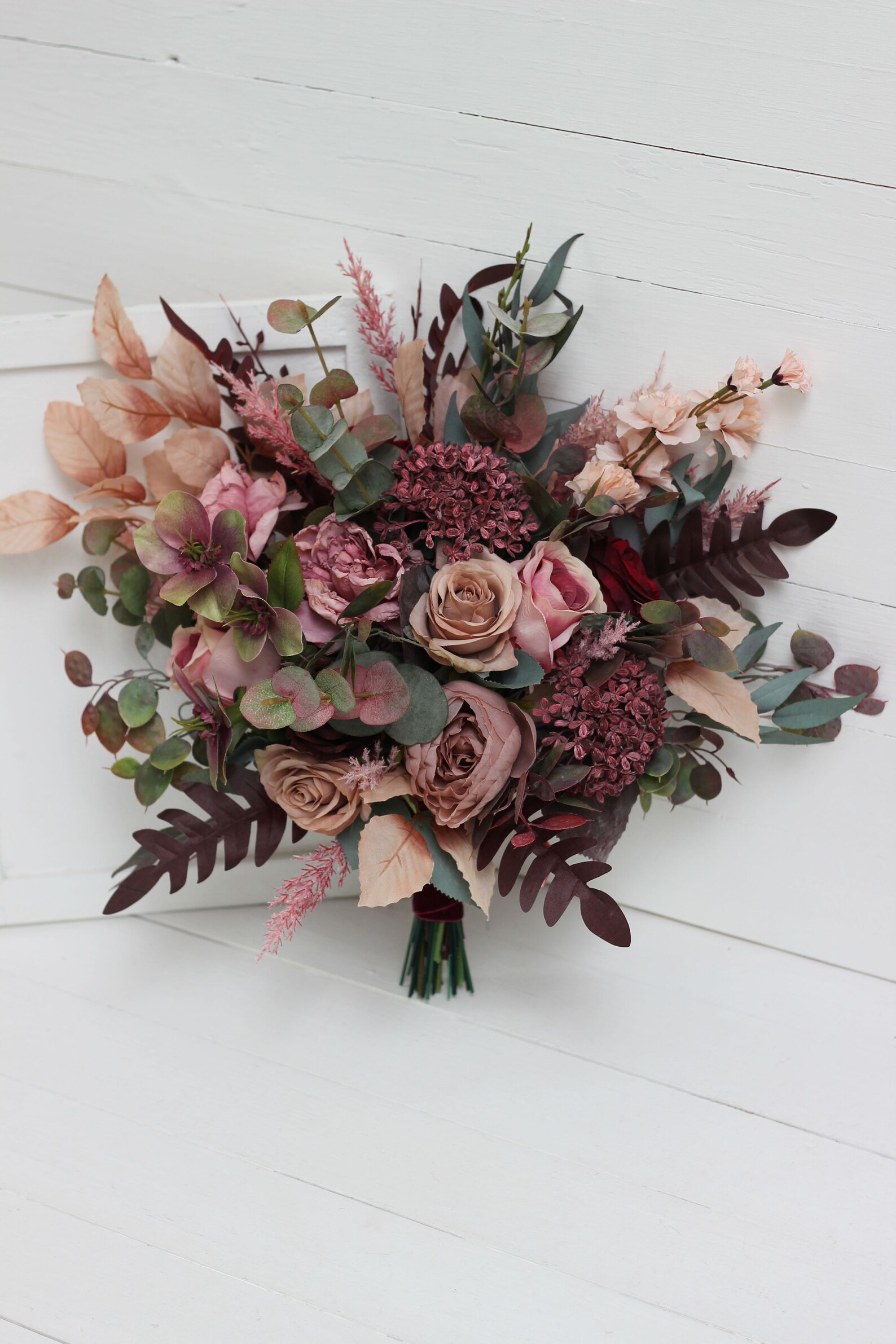 Dusty rose beige burgundy wedding Bridal flowers Fall wedding | Etsy