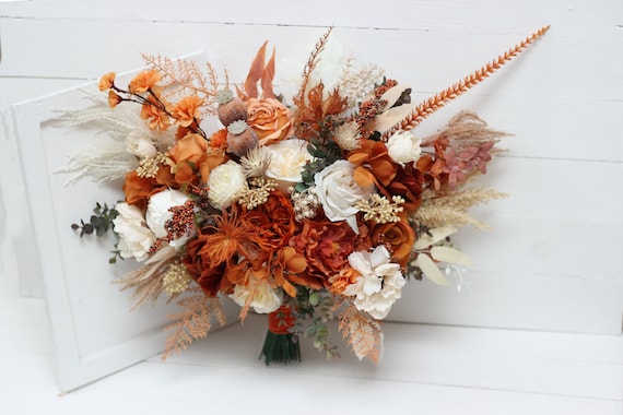 Burnt Orange Ivory Bouquet Cream Rust Flowers Bridal Bouquet | Etsy