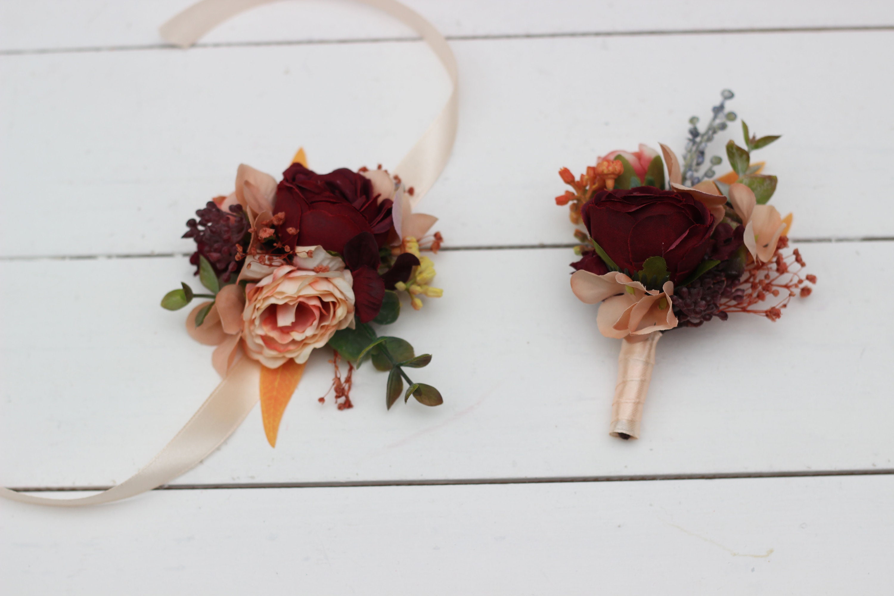 Fall Wedding Rust Orange Burgundy Corsage Fiance Boutonniere Wedding ...