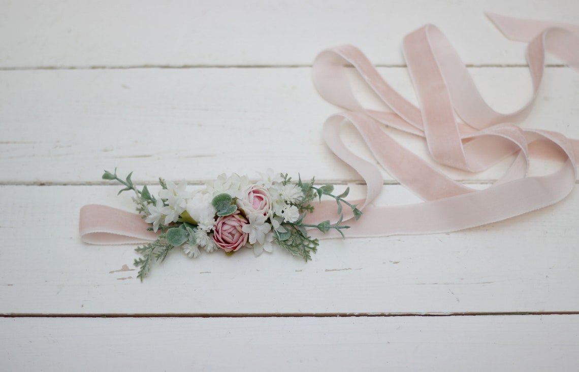 Blush Pink White Flower Belt Flower Girl Belt Flower Girl Sash - Etsy